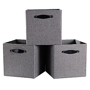 FABINADO Thickened Storage Cubes, 13x15 Inch Foldable Storage Cuby Bin with Dual Handles for Kallax, Gray, 4 Pack