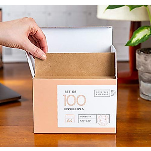 Sweetzer & Orange, A4 Brown Envelopes Self Seal. 100x Envelope and Box. Mailing Envelopes 4x6 (4.25 x 6.25 in.) Kraft 150gsm Self Sealing Envelopes, Blank 4x6 Envelopes for Invitations and Wedding