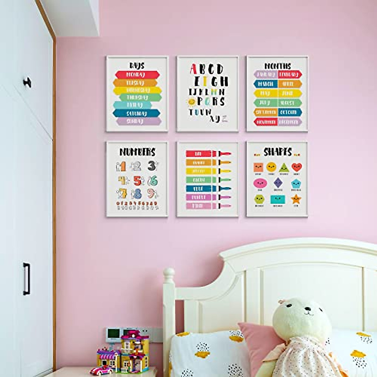 ARPEOTCY Rainbow Kids Playroom Wall Decor, Colorful Wall Art Posters, Educational Wall Art Prints for Nursery Wall Decor, Set of 6, 8x10in, Unframed