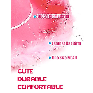 YBHOMINE Cowboy Hat with Bandana - Feather Boa Cowgirl Hat for Women & Men,bachelorette party Halloween Dress-Up (Pink)