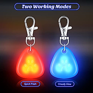 2 Pcs LED Dog Collar Light Waterproof Silicone Light up Dog Tag Clip on Flashing Dog Lights for Night Walking Camping Light for Dog Collar Pet Harness Leash Safety Paw Dog Tag Light (Red, Blue)
