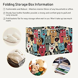Cats Cartoon Storage Basket Bins Foldable Toy Baskets Organization with Handles Laundry Hamper for Home Boys Girls Office Closet Shelf Nursery Baskets,2 pcs