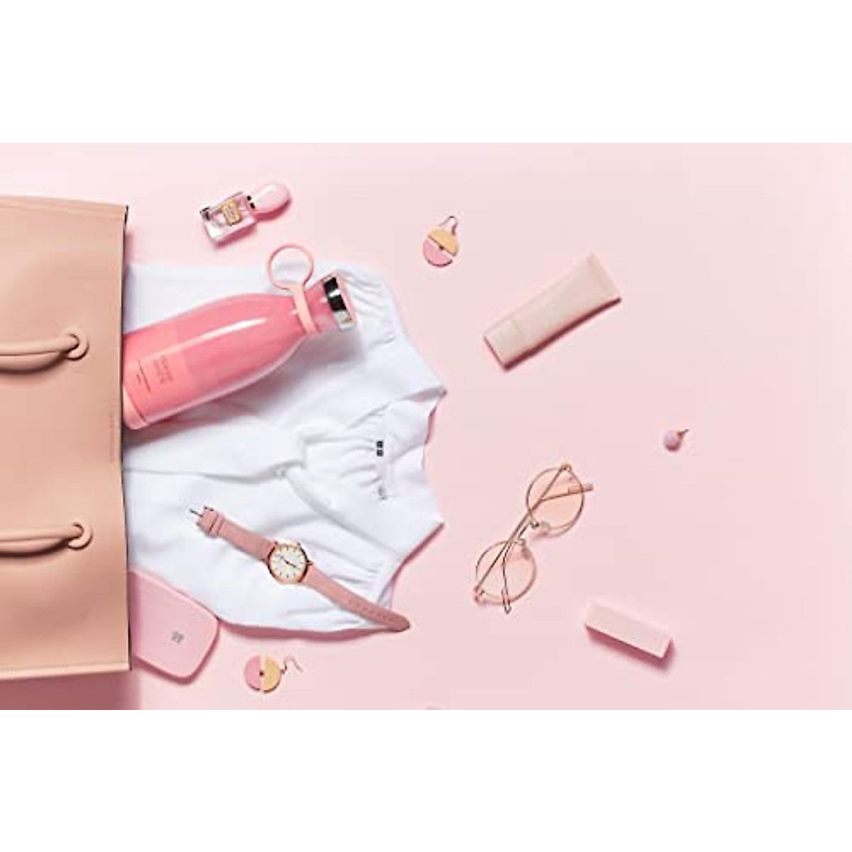 Marty Champ Portable Blender, Personal Size Blender for Juice, Shakes, and Smoothies, Wireless Charging with Four Blades, Mini Blender Travel Bottle (PINK)