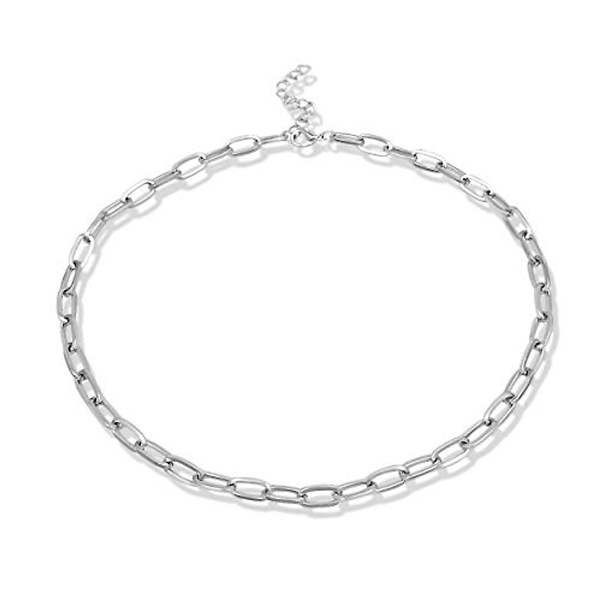 14K Gold Plated Paperclip Alloy Link Chain Choker Necklace Bracelet Earrings Set Punk Oval Dainty Chunky Chain Flat Link Costume Jewelry Set for Women Girls Men Party Gifts Jewelry-Silver