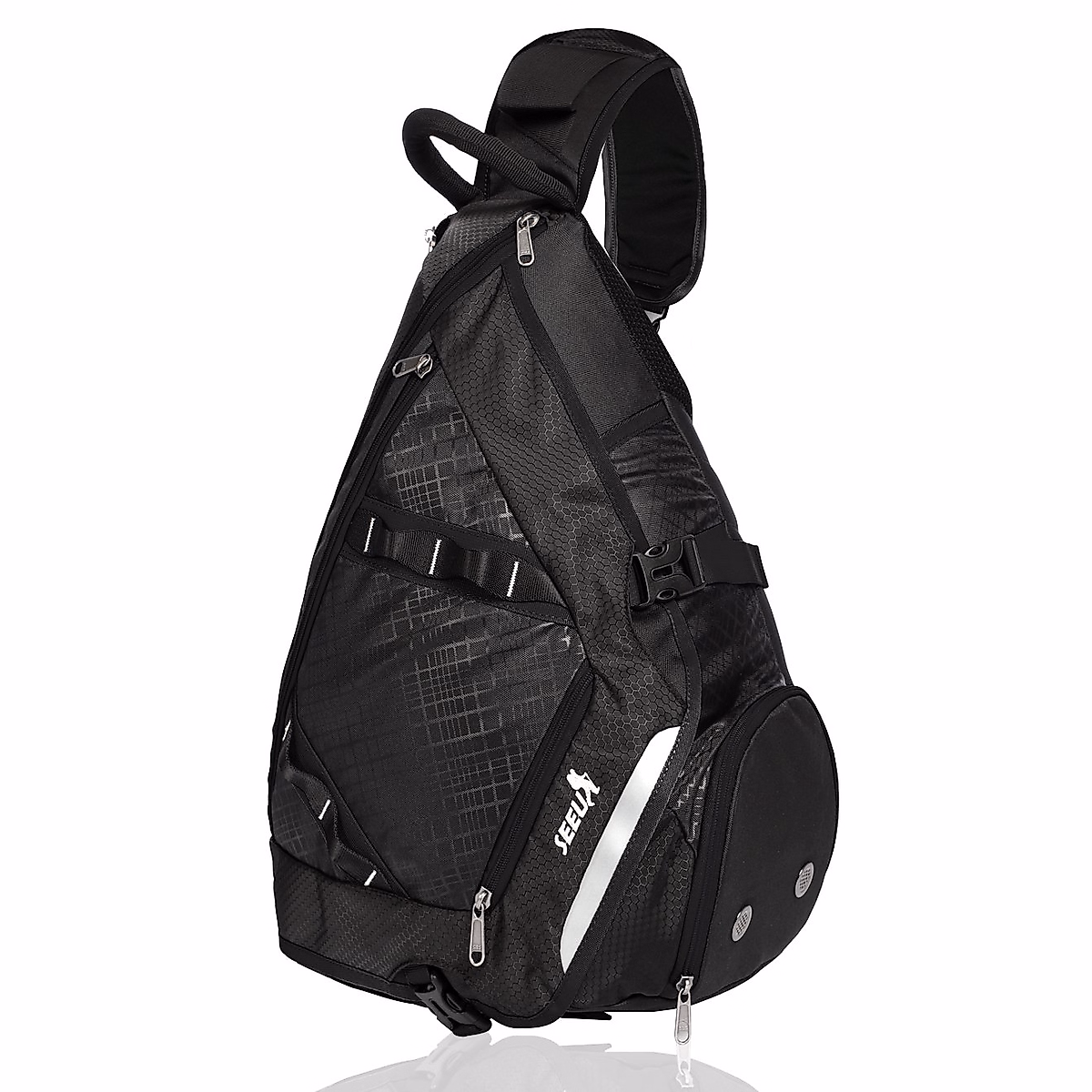 SEEU Large Sling Bag Backpack with Shoe Pocket, 32L Multi-Pocket Gym Bag (Black)