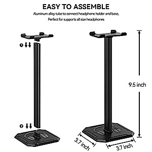 TuparGo Headphone Stand for Desk, Standing Computer Headset Holder,Aluminum Tube Connection and Easy to Assemble ,Suitable for All Over-Ear Headphone (Black, Single)