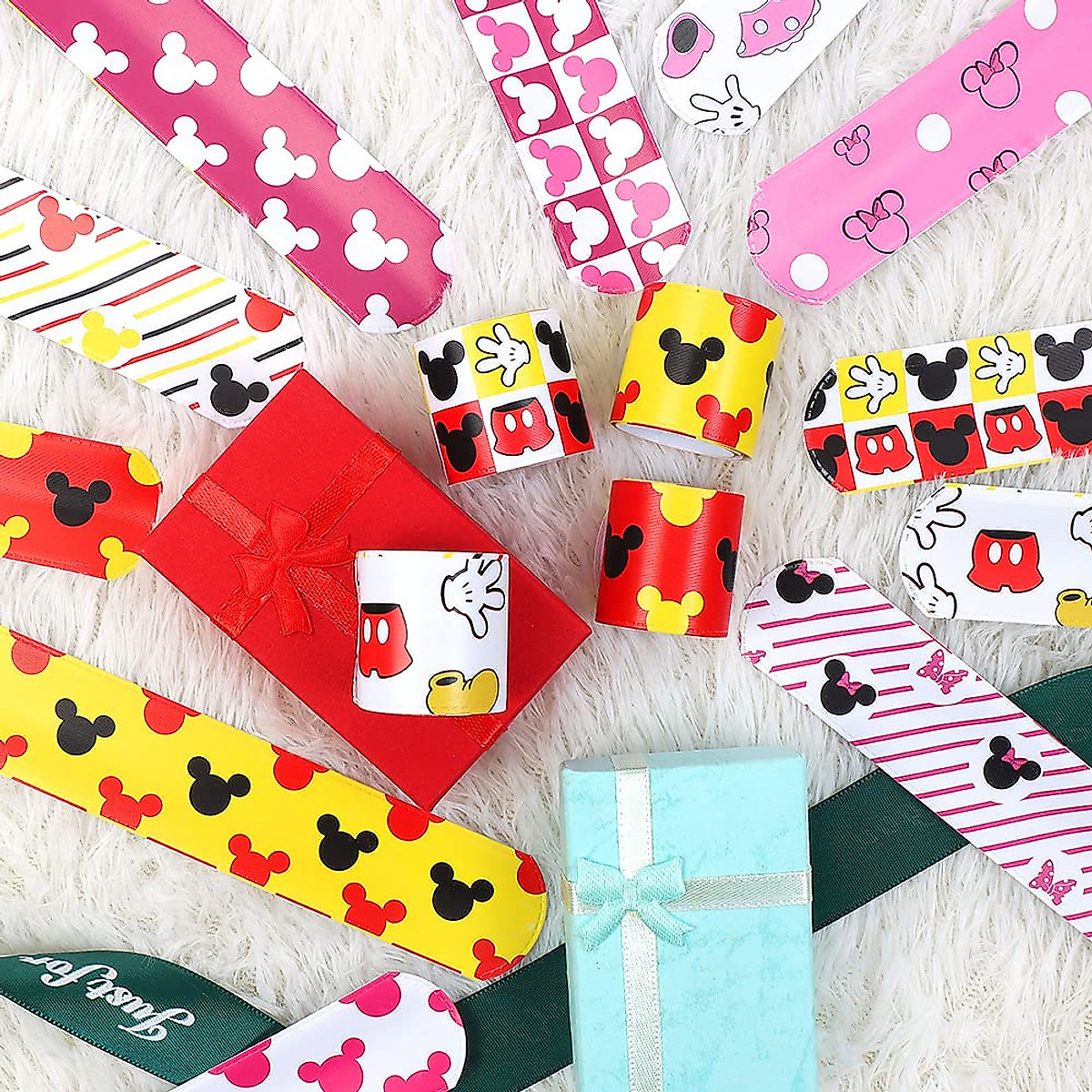 aolime 48 PCS Mouse Slap Bracelets Kids Slap Bracelets Birthday Slap Bracelts for Kids Birthday Party Supplies Party Favors