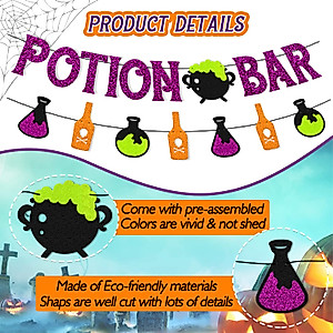 Levvcirki Potion Bar Banner Halloween Poison Bat Horrible Witches Haunted House Theme for Men Women Halloween Festival Holiday Party Purple Glitter Decorations