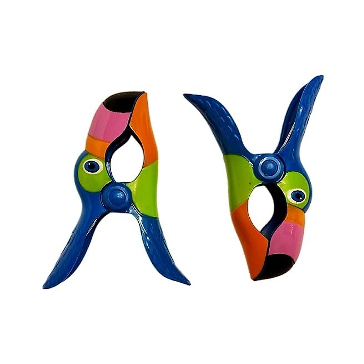 2 Set (4 Ct) Blue Toucan/Dolphin Beach Towel Clips Jumbo Size for Beach Chair, Cruise Beach Patio, Pool Accessories for Chairs, Household Clip, Baby Stroller