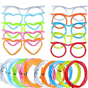Silly Straws Glasses Straws 10 Sets, Crazy Straw Fun Heart Drinking Straws for Kids, Curly Round Funny Straws for Children Adult Party Game Straw Create a Fun Party