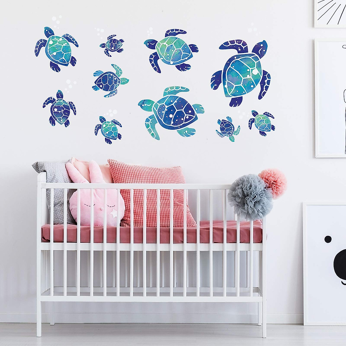 12 Pcs Sea Turtle Wall Decals Ocean Turtle Vinyl Stickers Underwater Bathroom Decals Waterproof Wall Sticker Decoration for Home Office Nursery Room Toilet (Blue)