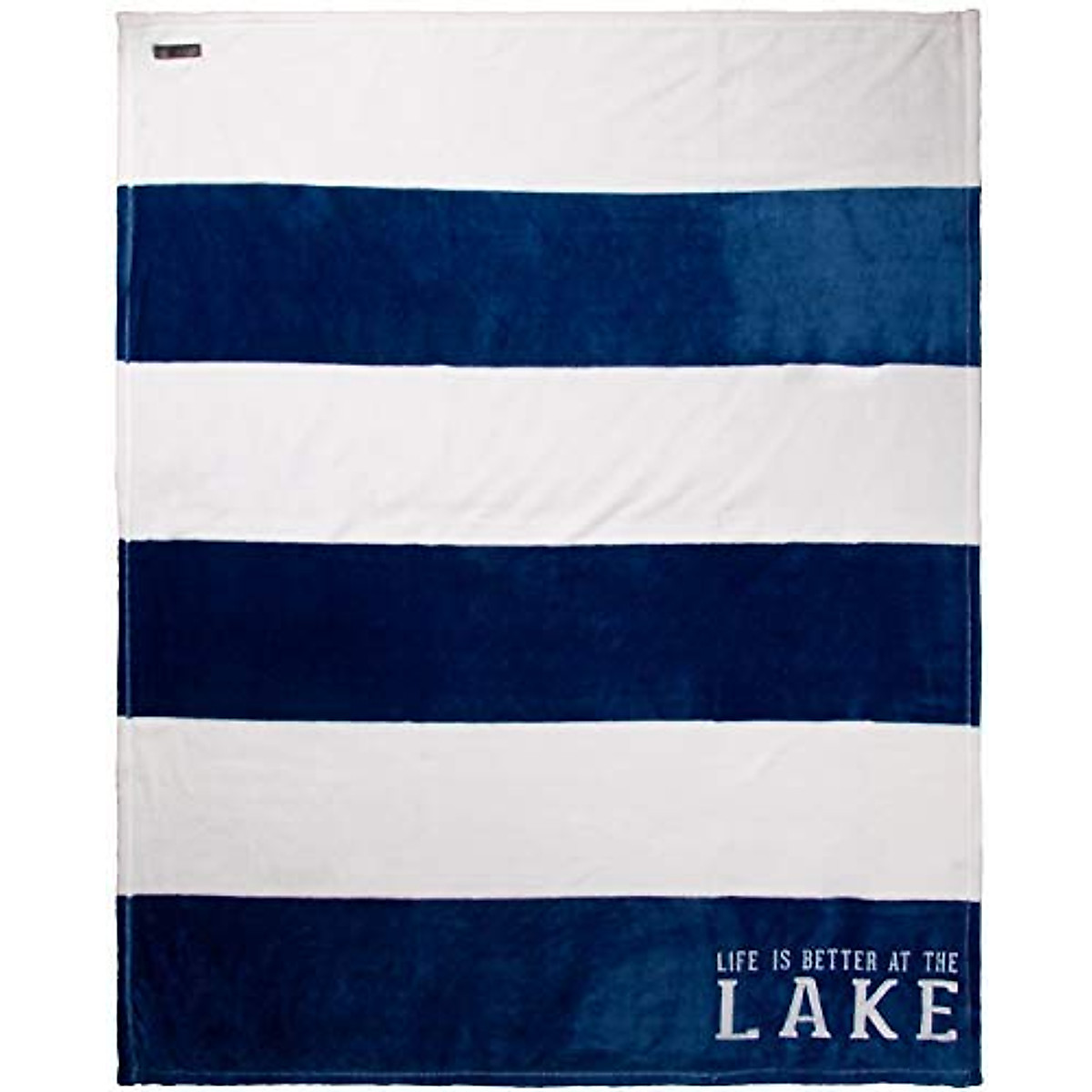 Pavilion Gift Company Life is Better at The Lake-Blue & White Super Soft 50 x 60 Inch Striped Throw Embroidered Text 50" x 60" Royal Plush Blanket, Blue