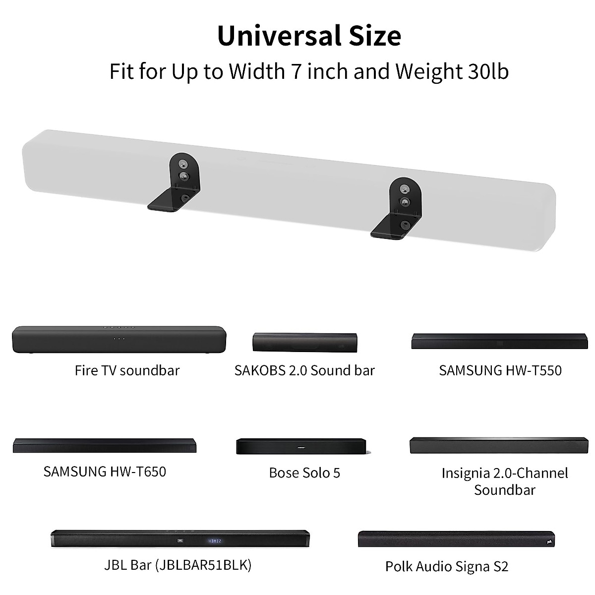 HomeMount Universal Soundbar Wall Mount - Adjustable Sound bar Mounts Mounting Shelf Stand Bracket for Fire TV/Samsung/TCL Channel Home Theater/LG/Vizio/Polk Audio/Klipsch/Insignia/JBL/Sony Sound Bars