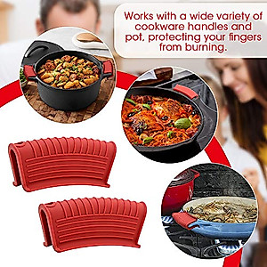 OMGREI Silicone Assist Hot Pan Handle Holder Hot Skillet Handle Covers Pot Holder Sleeve Cast Iron Skillets Nonslip Heat Resistant for Enameled Griddles Casserole Frying Pans Cookware(4PACK) (Red)