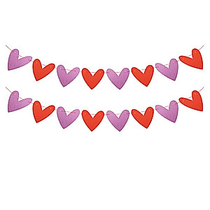 SaktopDeco Red Pink Glitter Heart Garland Banner Valentines Day Banner for Romantic Wedding Anniversary Party Fireplace Decorations