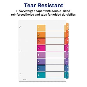 Avery 8-Tab Dividers for 3 Ring Binders, Customizable Table of Contents, Multicolor Tabs, 24 Sets (11168)