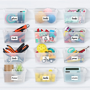 Mifoci 12 Pcs Storage Bins for PVC Slatwall Plastic Storage Bin with Stickers Pens Slatwall Accessories for Organizing Hardware Craft Storage Tool Organizer Garage Storage Craft Room Tool Shed (Clear)