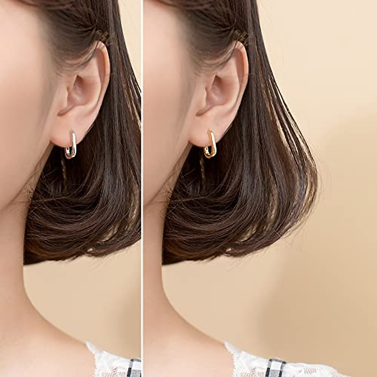 925 U Shape Hoop Earrings, Paperclip Link Chain Jewelry, Small Huggie Earrings for Women Gold