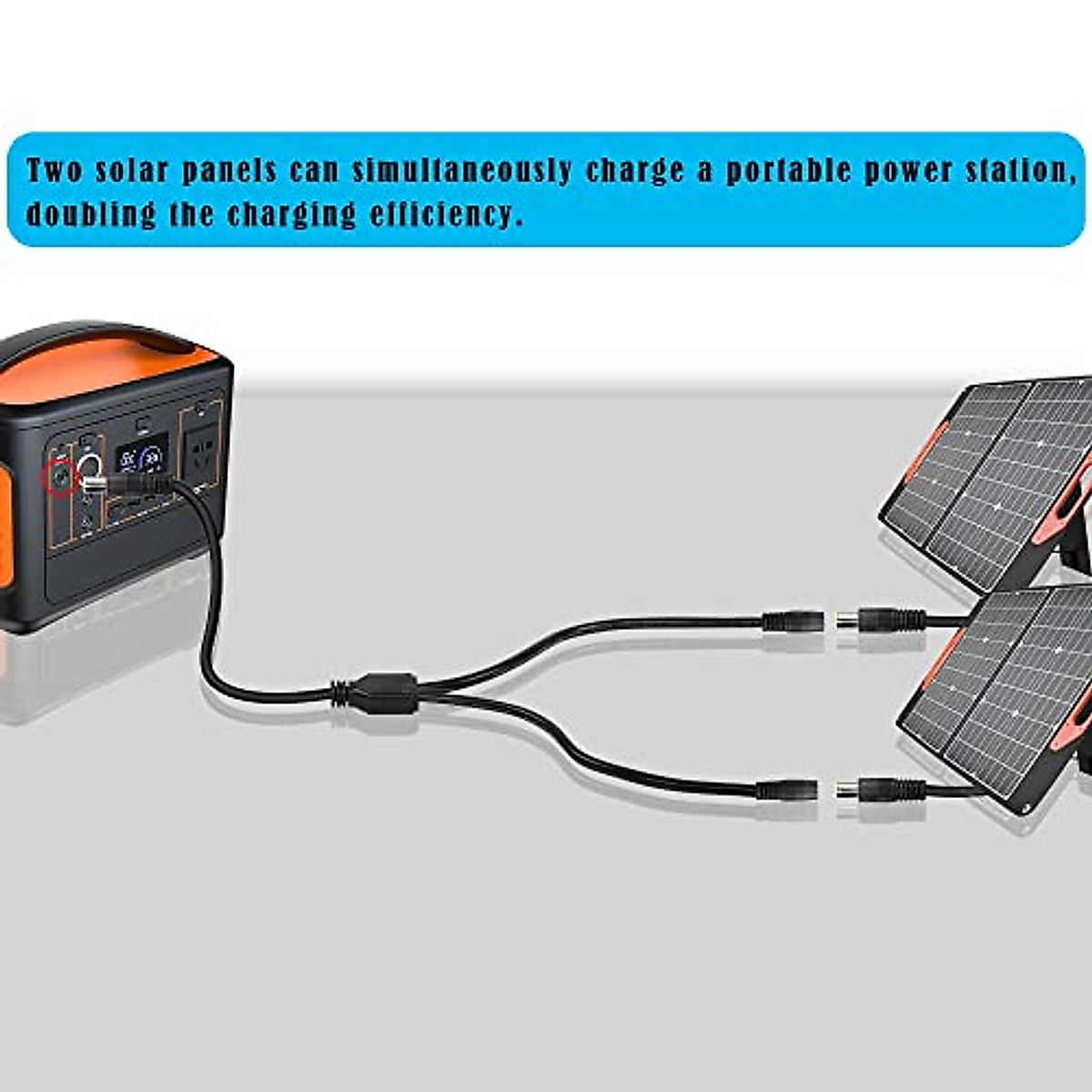 GINTOOYUN DC7909 Y Splitter Adapter Cable 14AWG DC 8mm 1 Male to 2 Female Power Cord for Portable Power Station, Solar Panel, Solar Power Bank,etc(60CM 2FT) Black