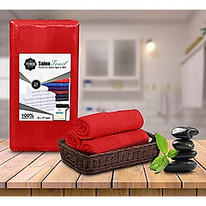 MAGTEX Cotton Salon Towels (24-Pack, Red,16x27 inches) - Soft Absorbent Quick Dry Gym-Salon-Spa Hand Towel (Red)