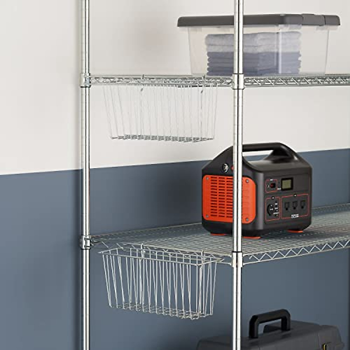 TRINITY EcoStorage 15-Inch Metal Hanging Basket to Use With Shelf Units and Storage Racks for Garage, Kitchen, and Closet Organization, NSF Certified, 10 Pound Capacity, Chrome, 2-Pack