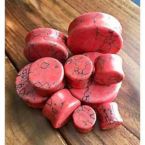 Lobal Domination PAIR of Red Turquoise Organic Stone Plugs Gauges - up to 38mm available! (7/8" (22mm))