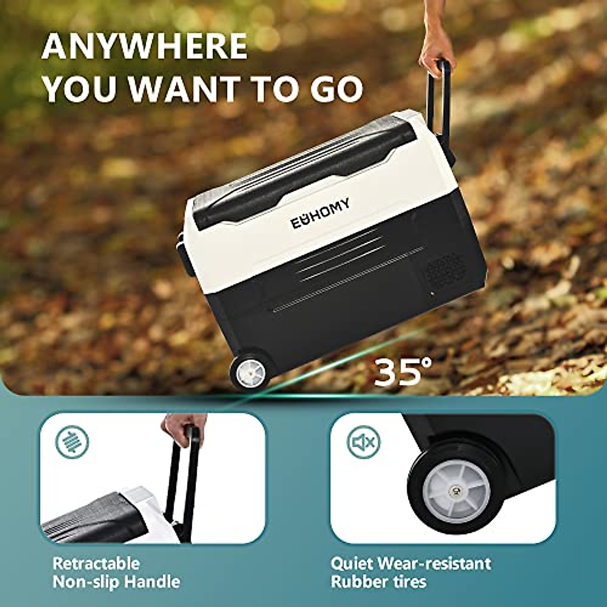 EUHOMY 12 Volt Refrigerators, -4℉~68℉, 48 Quart Portable Freezer Electric Cooler 12/24V DC & 120-240V AC, Removable Divider, Car Fridge For Car, RV, Camping, Travel, Fishing, Outdoor or Home.