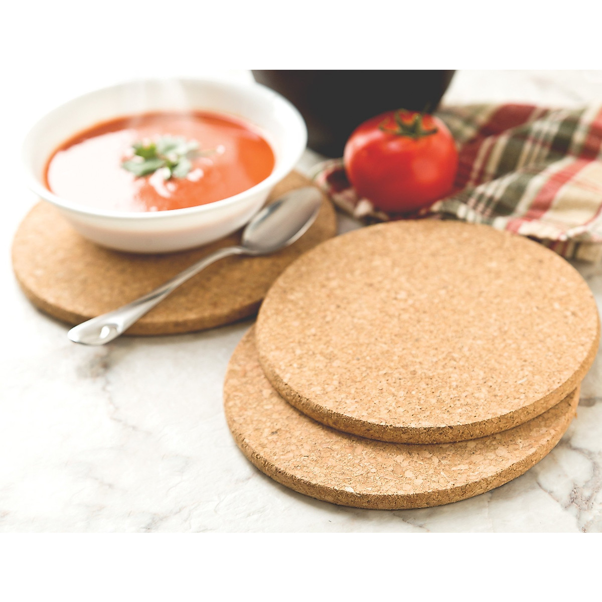 Fox Run Round Cork Trivets Dishes, Pots, Pans and Plants, 7.25" Diameter x 0.5" Thick, Set of 3 Hot Pads,4440