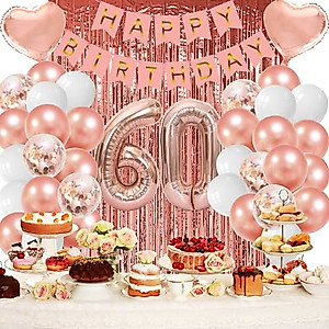 60 Birthday Decorations for Women 60th Birthday Decor Rose Gold 60th Birthday Decorations Party Supplies for Women 60 Balloon Numbers Happy 60th Birthday Banner