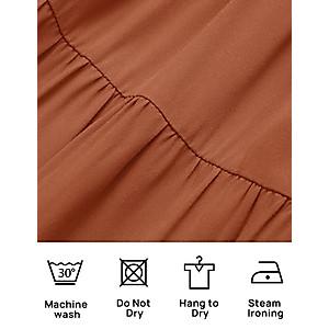 ZESICA Women's 2025 Summer Square Neck Short Puff Sleeve Solid Color High Waist Casual Smocked Flowy A Line Tiered Midi Dress,Rust,Small