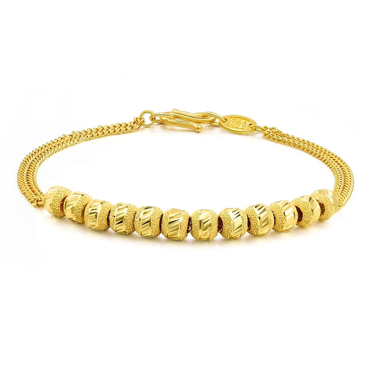 CHOW SANG SANG 999.9 24K Solid Gold Price-by-Weight 6.36g Gold Beaded chain, Beads Bracelet for Women 43363B | 6.6", (17 CM)