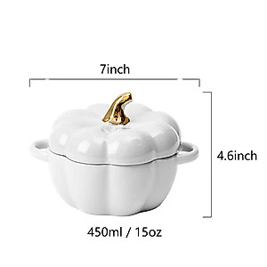123Arts Ceramic Pumpkin Shape Soup Bowl Salad Bowl Dessert Bowl with Lid and Double Handles