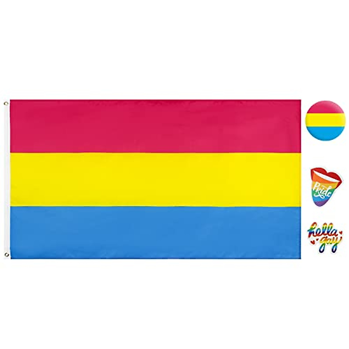 Pansexual Flag - Lgbtq Pride Stuff for Wall, Four Rows of Stitching, with 1pc Pansexual Pin and 2pcs Random Rainbow Stickers, for Lgbtq Parade and Daily Use, 3x5 Ft
