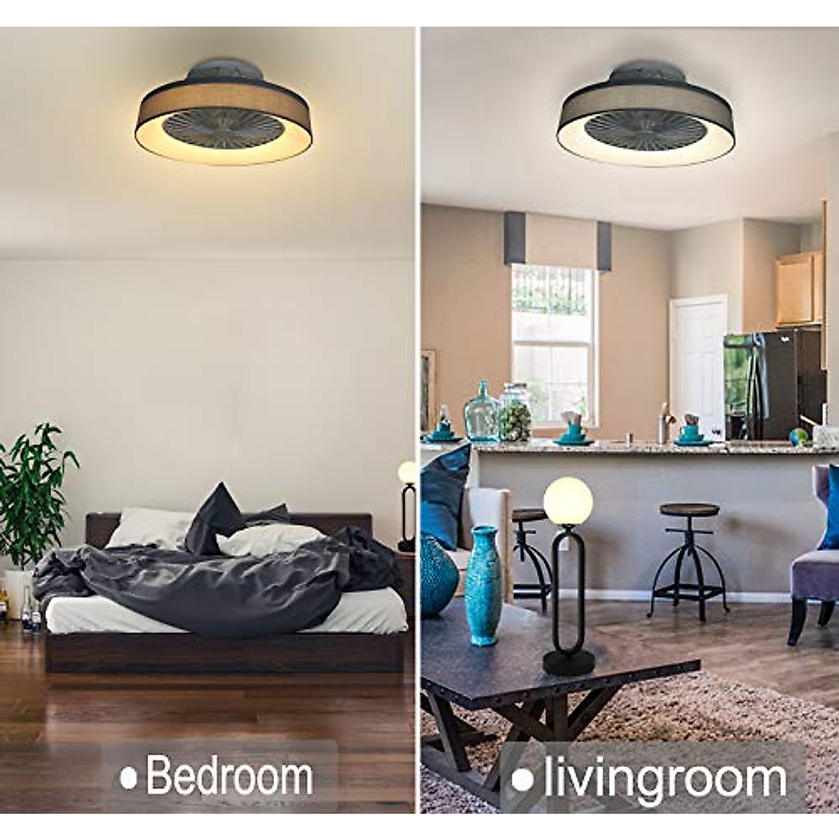 Anresun Ceiling Lamp Modern LED Semi Flush Mount Light Fandelier Adjustable Wind Speed Remote Control Dimmable 3 Files Fan Chandelier Modern Bedroom Living Room (Grey)