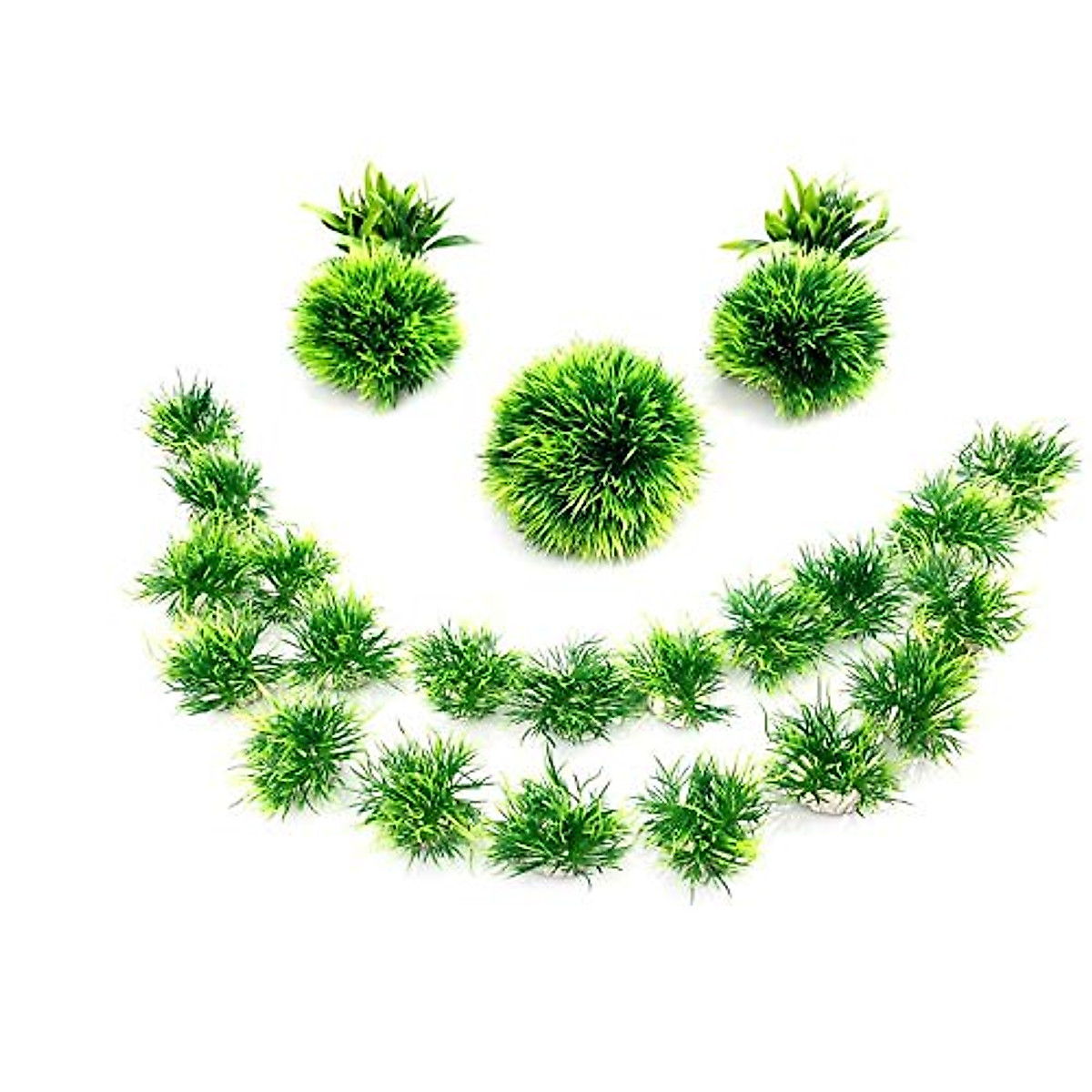 Artificial Aquarium Green Water Plants Grass Ball Set 25 Pcs, Fish Tank Aquarium Decorations, Made of Soft Plastic