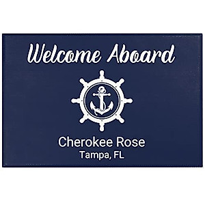 Welcome Aboard Mat for Boats, Personalized Boat Rug, Custom Boat Mat, Nautical Gift, Custom Doormat Coastal Decor, Maritime Boat Gifts, Boat Decor, Custom Gift for Boat (36" × 24", Navy)