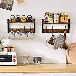 YMYNY Coat Rack Shelf Wall Mounted, Coat Hooks Set of 2, Entryway Coat Hanger with 8 Hooks, 31.5" Wall Floating Shelf with Hat Rack, for Kitchen, Bedroom, Bathroom, Rustic Brown UHWS001H-2