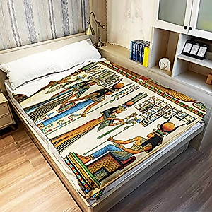 HommomH Fleece Blanket 60" x 80" Egyptian Decorative Papyrus Queen Nefertari Lightweight Fuzzy Cozy Soft Warm Throw for Men Women, Air Conditioning