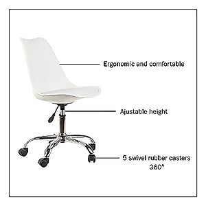+gardenlife | Tulip Modern Home and Office Design Armless Chair Adjustable Height Soft Ped Shell | (White)