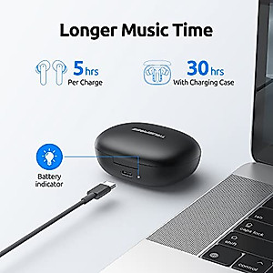 Wireless Earbuds Truefree T1 Bluetooth 5.0 Headphones in-Ear Stereo Earphones with 4 Mics AI ENC for Clear Calls, 60ms Low Latency Game Mode, Touch Control, Total 30 Hours of Playtime, Immersive Sound