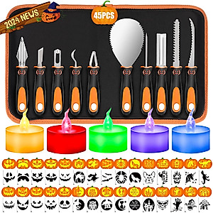 kopotma Pumpkin Carving Tools, Halloween Pumpkin Carving Kit, All in One Professional Pumpkin Carving Set with Stencils and Candles, Heavy Duty Pumpkin Carving Kit for Kids & Adults