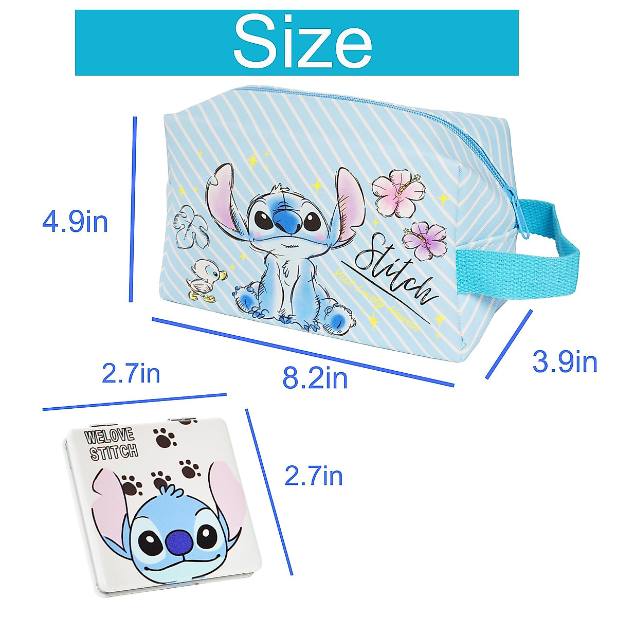 ENENSET Stitch Travel Cosmetic Bag, Large Capacity Cartoon Cosmetic Pouch Makeup Bag with Zipper, PU Travel Toiletry Bag Makeup Accessories Organizer