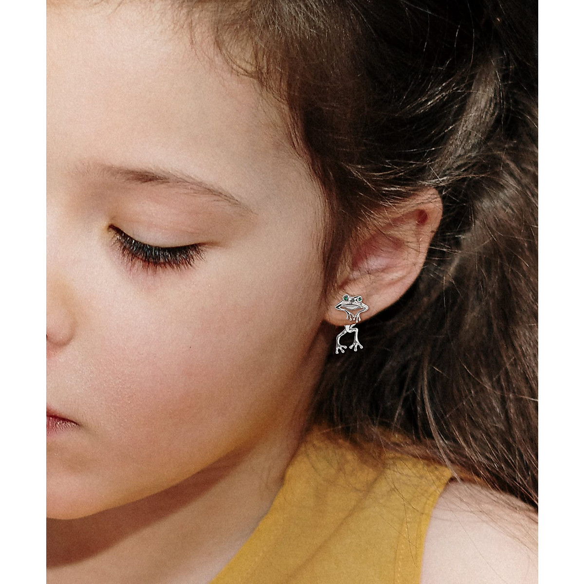 INFUSEU Two Way Frog Stud Earrings Sterling Silver for Young Women Teen Cute Funny Animal Dangling Jewelry Gifts Daughter Granddaughter