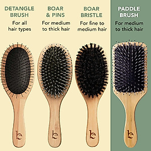 Boar Bristle Paddle Hair Brush - Smoothing Wood Brush for Thick, Curly & Wavy Hair, Detangling Natural Bristles for Women, Stimulates Scalp