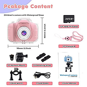 Gifts for 6 7 8 9 10 Year Old Girls Yoophane Kids Waterproof Camera Christmas Birthday Gifts Toddler Action Camera Toys for Girls Age 3-12 Underwater Video Recorder with 32GB SD Card (Pink)