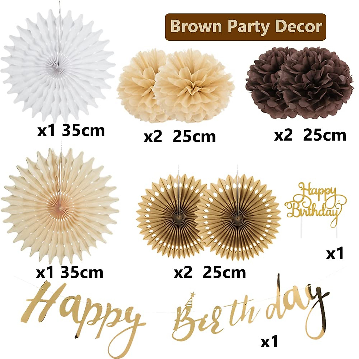 Brown Birthday Party Decorations Tan Brown Paper Fans Paper Pom Poms Happy Birthday Banner Brown Blush Neutral Balloons for Rustic Woodland Teddy Bear Boho Birthday Party Supplies