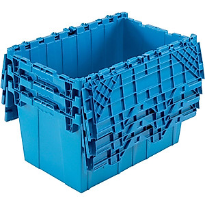 Plastic Attached Lid Shipping & Storage Container, 25-1/4x16-1/4x13-3/4, Blue