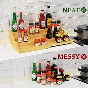 VOPOG Spice Rack Organizer for Cabinet, 4 Tier Expandable Spice Rack, Bamboo Spice Organizer for Kitchen Cabinet, Pantry and Countertop Organization- Natural