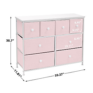Sorbus Fabric Dresser for Kids Bedroom - Chest of 8 Drawers, Storage Tower, Clothing Organizer, for Closet, for Playroom, for Nursery, Steel Frame, Fabric Bins - Knob Handle (Pastel Pink)