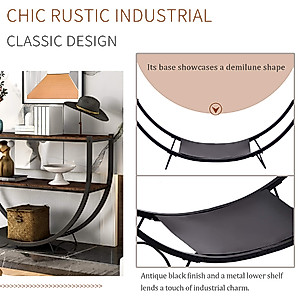 GINGVAT Console Table Demilune Shape Textured, Retro Style Fashion Furniture Metal & Wood Frame, Distressed Brown